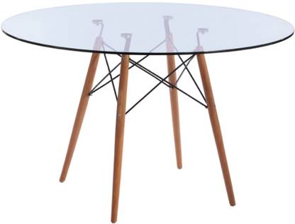 Lakdi Lakdi Cafe Table with Black Glass Top and Wooden Legs Glass ...