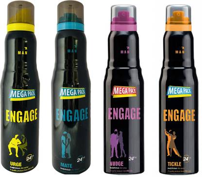 Engage Urge, Tickle, Nudge and Mate Maga Pack Deodorant Spray for Men 220ml Each (Pack of 4 ...