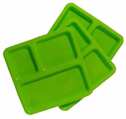 Decornt Food-Grade Plastic 3-Compartments Divided-Dinner Plate Green ...