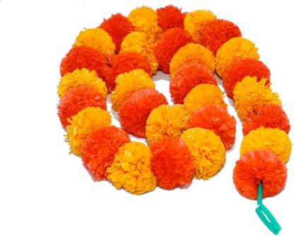Phool Mala ARTIFICIAL MARIGOLD FLUFFY FLOWERS Orange Plastic Garland ...