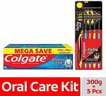 Colgate Strong Teeth Toothpaste 300G With Zigzag Toothbrush 5 Pcs Price ...