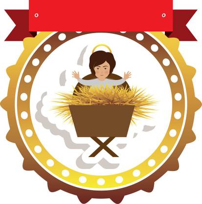 Golden border sticker with baby jesus god posters christian religious ...