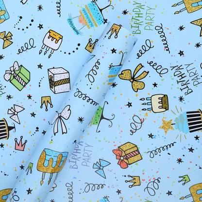 Paper Pep Blue Birthday Print 21"X30" Paper Series Wrapping Paper Pack ...