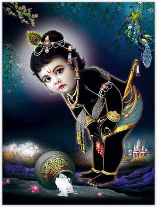 Bal Gopal little krishna Sparkle Coated Self Adesive Poster Without ...