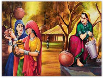 Rajasthani Panihari Sparkle Coated Self Adesive Poster Without Frame ...