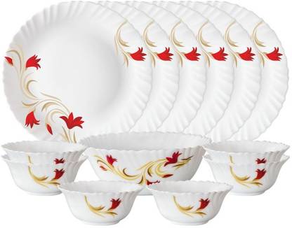 BOROSIL Pack of 13 Opalware Red Lily Dinner Set Price in India - Buy ...