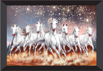 SAF PRINT ACRYLIC GLASS 7 HORSES SUNRISE VASTU Digital Reprint 13.5 ...