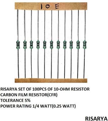 RISARYA 10-OHM(10E) RESISTOR,100PCS ,CFR,5%,1/4 WATT Fixed Resistor ...