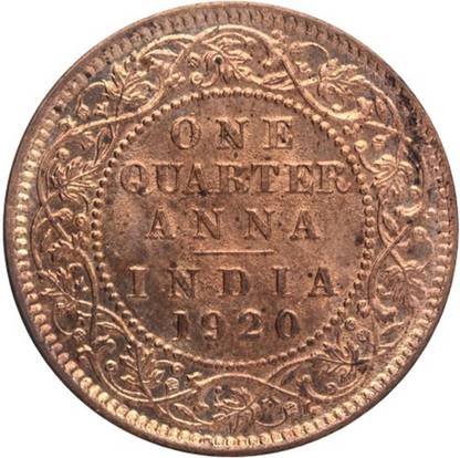 Klowage One Quarter Anna Coin of King George V 1920. Medieval Coin ...
