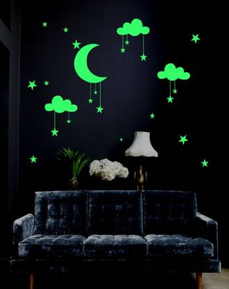 VCREATE DECOR 30 cm Sky & moon star Night Glow Sticker Removable ...