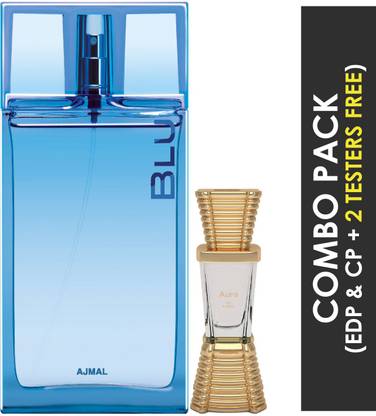 Ajmal Blu EDP Aquatic Woody Perfume 90ml for Men and Aura Concentrated ...