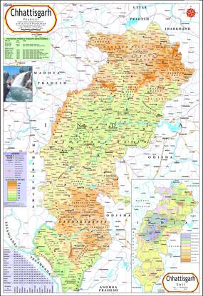 Chhattisgarh Physical Map Photographic Paper - Maps posters in India ...