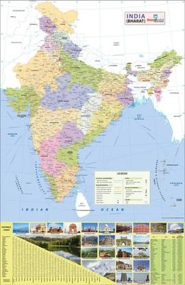 New India Wall Map with Distance Chart Fine Art Print - Maps posters in ...