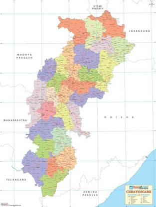 Chhattisgarh Detailed Political Map Fine Art Print - Maps posters in ...