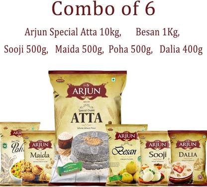 Arjun Combo of 6 - Special Chakki Atta 10kg + Besan 1kg + Poha 500g ...