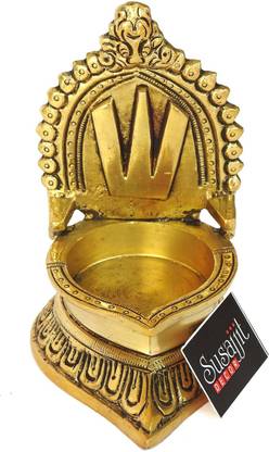SUSAJJIT DECOR Decorative Brass Diya with Namah Symbol Vilakku Deepam ...