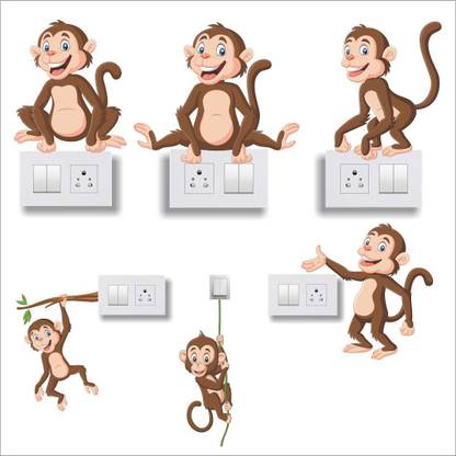 Printart 15 cm Beautiful 3D Cute Monkey Switch Board Sticker, Medium ...