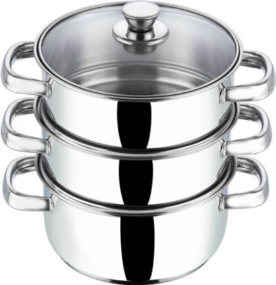VINOD Steel 3 Tier Steamer/Momo/Modak Maker with Glass Lid & Riveted ...