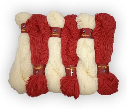 devki knitting yarn 100% ACRYLIC YARN. IVORY AND CRIMSON RED COLOR ...