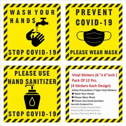 Tickprints 15.24 cm SAFETY PRECAUTIONS 3 TYPE VINYL STICKERS: WASH YOUR ...