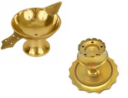 Adhvik Combo Of Akhand Laxmi Deepak Pital Diya With Brass Incense Stick ...