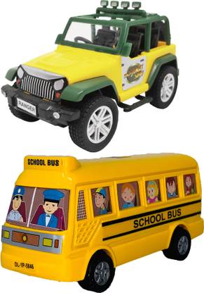 Wishmaster Set of 2 Combo Jungle Safari + Mini School Bus Toys for Kids ...