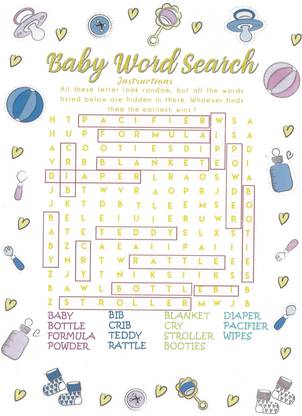 Hippity Hop Baby Name Word Search Game, Set of 10 Cards, Baby Shower ...