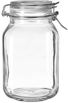 GLASSBAR Square Airtight Glass Jar with Glass Lid Clip (1000ml) - 1000 ...