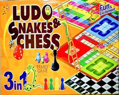 JMD Creation Snakes Ladders & Chess Ludo Party & Fun Games, 3 in 1 Board Game Party & Fun Games ...