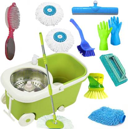 V-MOP Combo Magi Spin Bucket Mop Elite Steel with Wheels Mop Set, Mop ...