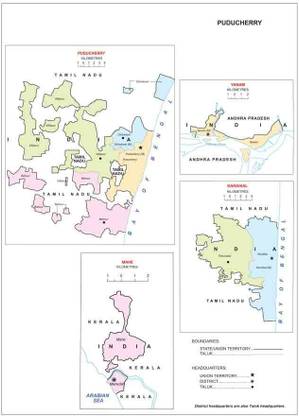 Puducherry Map Waterproof Vinyl Sticker Poster || (24X36 inches ...