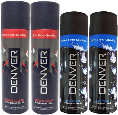 DENVER 2 ICE COLD COLOGNE TALC (100GM) + 2 BLACK CODE COLOGNE TALC ...
