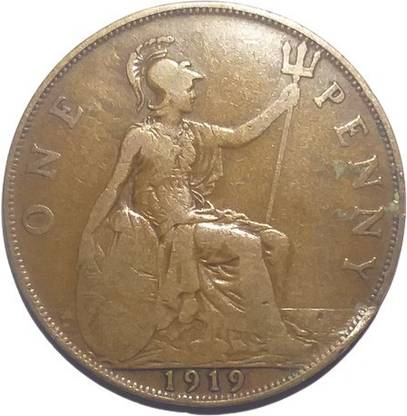 NAVAM EXTREMELY RARE ONE PENNY 1919 GEORGIVS V DEI GRA:BRITT:REX FID ...