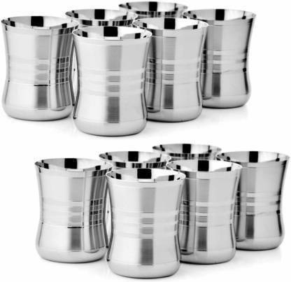 FoodNest (Pack of 12) Stainless steel Glass set of 12 400ml) Glass Set ...