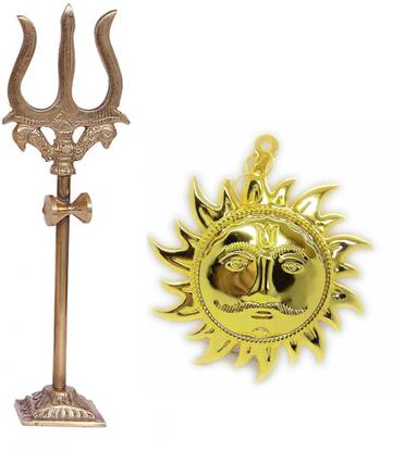 Adhvik Combo of Trishul Statue With Square Stand And Golden Color Sun ...