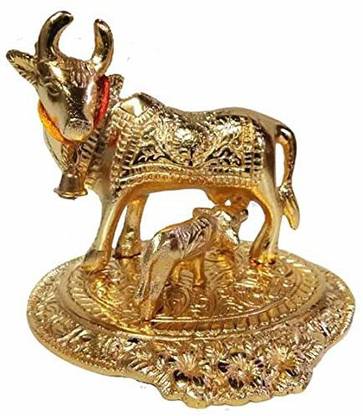 Hanu Creations Cow and Calf Metal Statue Kamdhenu Janmashtmi Gift/Pooja ...