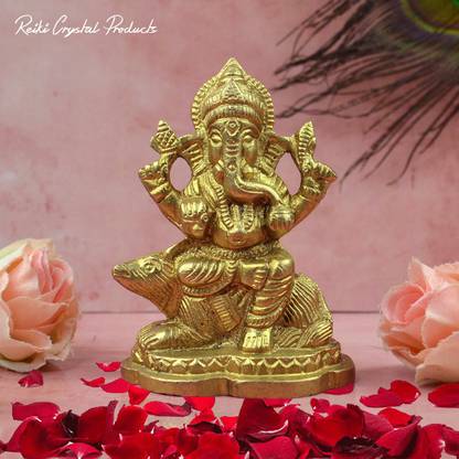 REIKI CRYSTAL PRODUCTS Brass Ganesha Murti Brass Sculpture Ganesh Statue Ganesha With Mushak ...