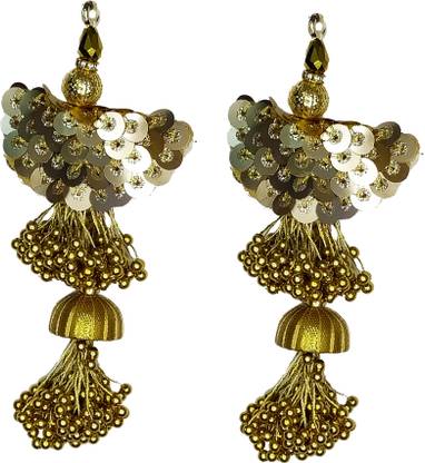 Mass Pro Golden & White Sitara Golden Beads Bunch Handmaade Latkan ...