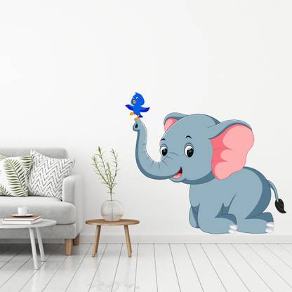 WallDaddy 60 cm BABY ELEPHANT WITH BIRD Self Adhesive Sticker Price in ...