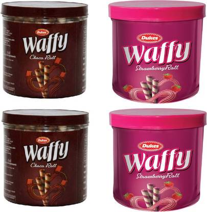 Dukes Waffy Choco Wafer Rolls 250 GRAM X 2 AND Waffy Strawberry Wafer ...