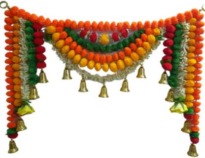 Iconic Handmade Bandarwar/Toran with pom pom & Golden Hanging Bells ...