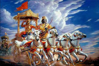 Lord Krishna Arjun on Chariot | Sarathi | Mahabharat Gita Updes Waterproof Vinyl Sticker Poster ...