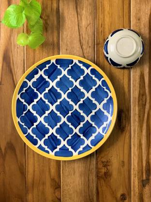 Bkc Pack of 2 Ceramic Moroccan Design Plate and Katori Dinner Set Price ...