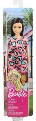 BARBIE BRUNETTE WEARING PINK AND BLUE HEART-PRINT DRESS DOLL (T7439 ...