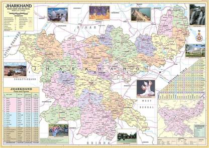 JHARKHAND MAP size : 100x70 Centimeter (40"x28" inch) With Fact ...