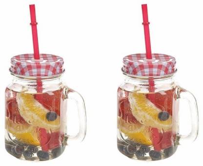 Massive Reckon Glass Mason Jar with Straw Random Colour Lid 500 ml 2 ...