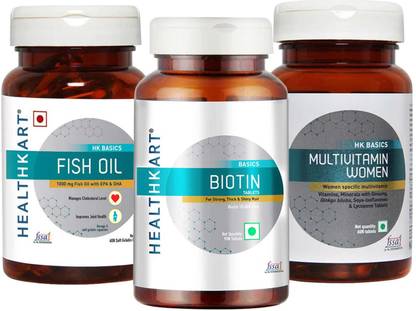 HEALTHKART Multivitamin Women + Fish Oil (1000 mcg) + biotin (1000 mcg ...