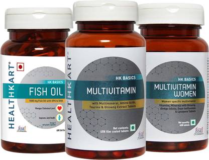 Healthkart Multivitamin + Multivitamin Women + Fish Oil Price in India ...