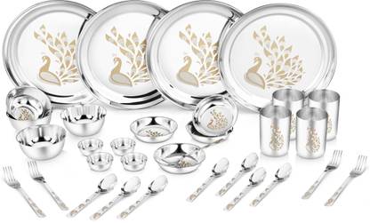 Classic Essentials Pack of 32 Stainless Steel Peacock Dinner Set, 32 ...