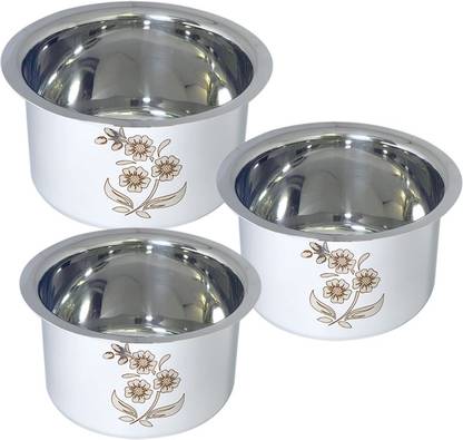 bartan hub Stainless steel Patila/Bhagona set of 3 (Laser Finished , 2L ...